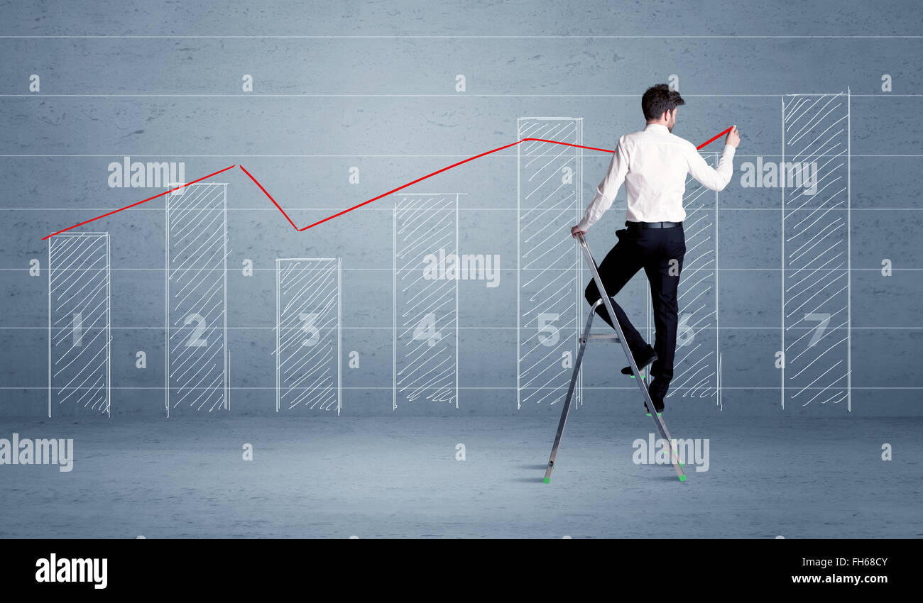 Man drawing chart from ladder Stock Photo - Alamy