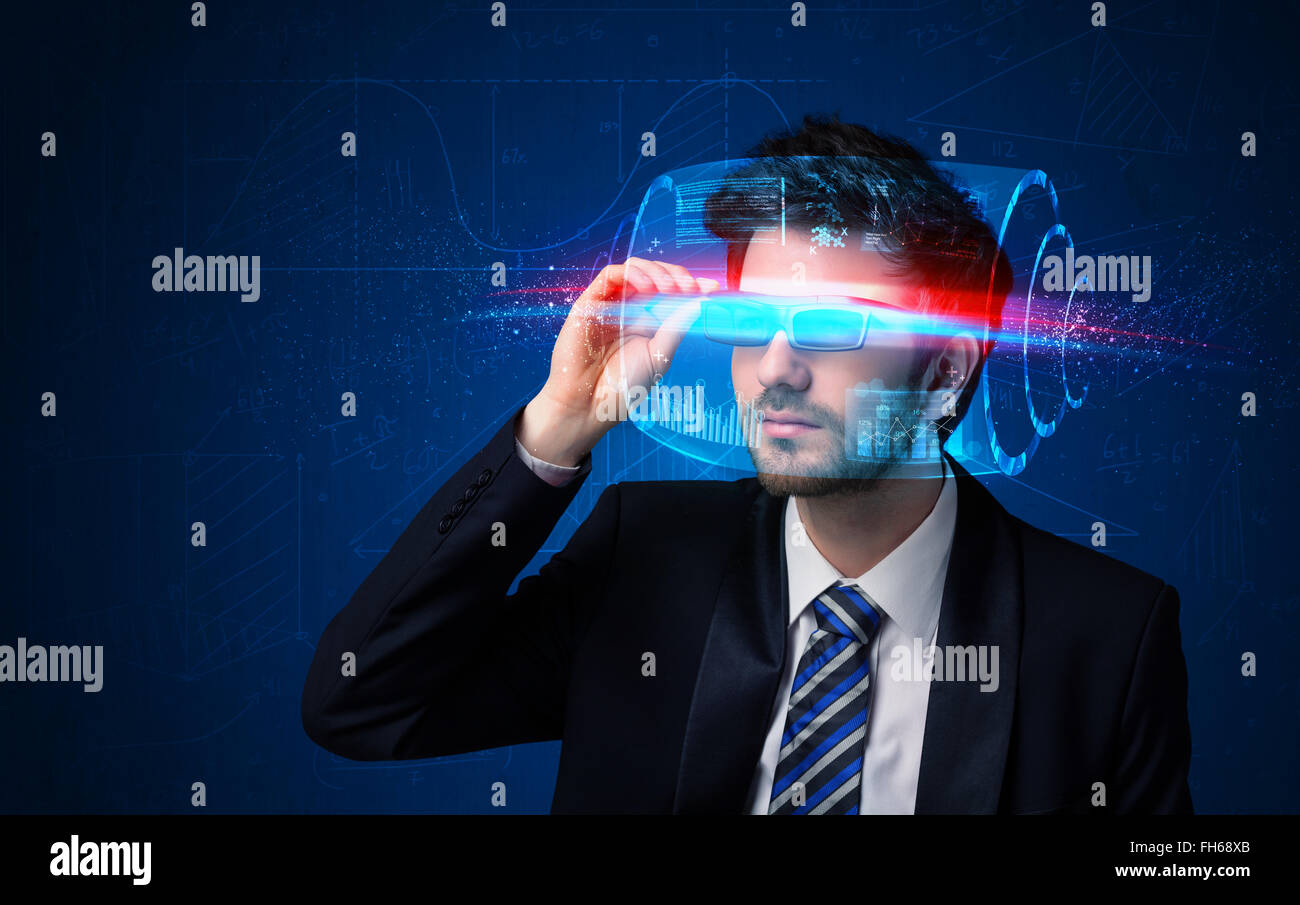 Man with future high tech smart glasses Stock Photo - Alamy