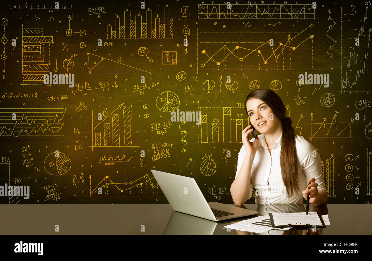 Businesswoman with diagram background Stock Photo - Alamy
