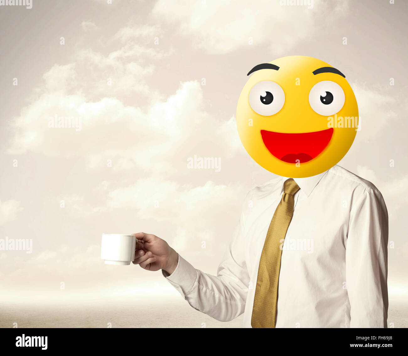 businessman wears yellow smiley face Stock Photo - Alamy