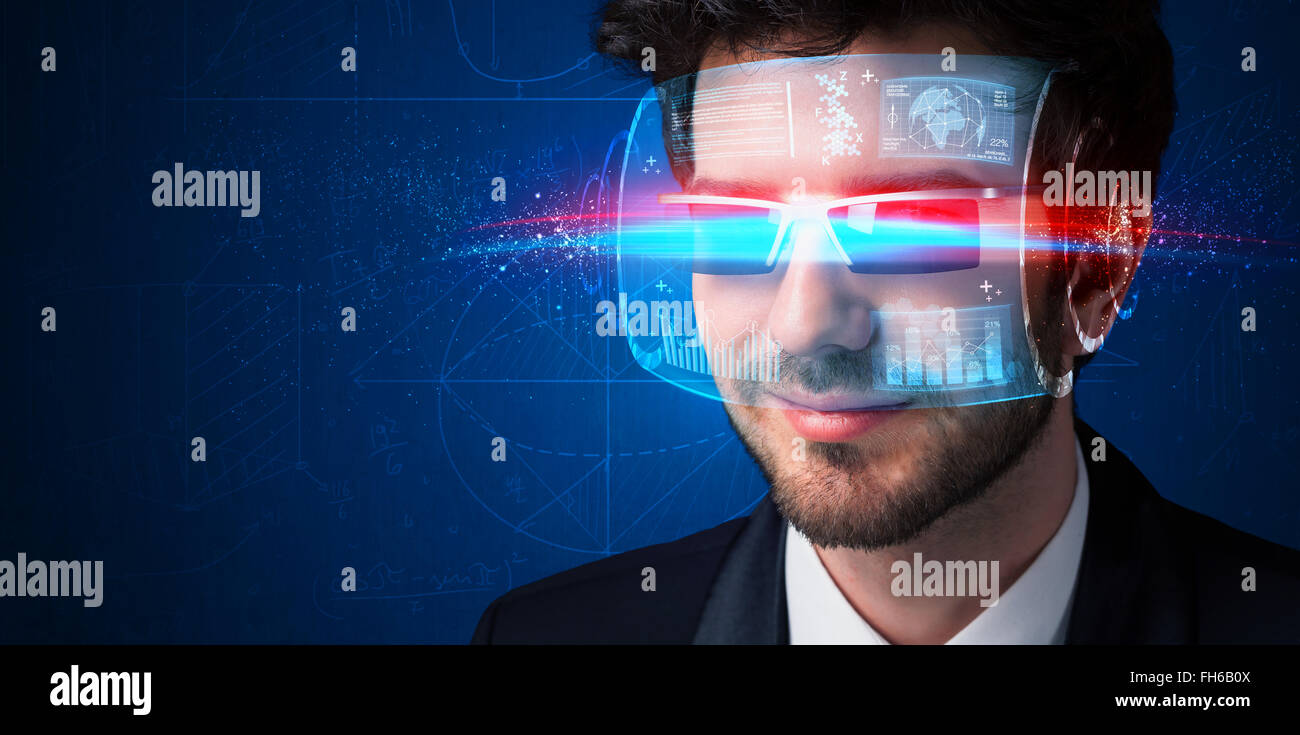Man with future high tech smart glasses Stock Photo - Alamy