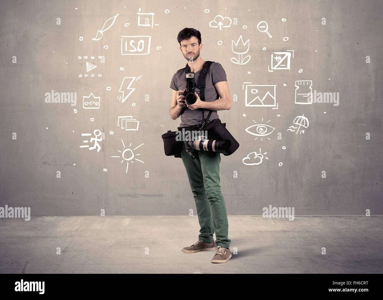 Photographer learning to use camera Stock Photo - Alamy