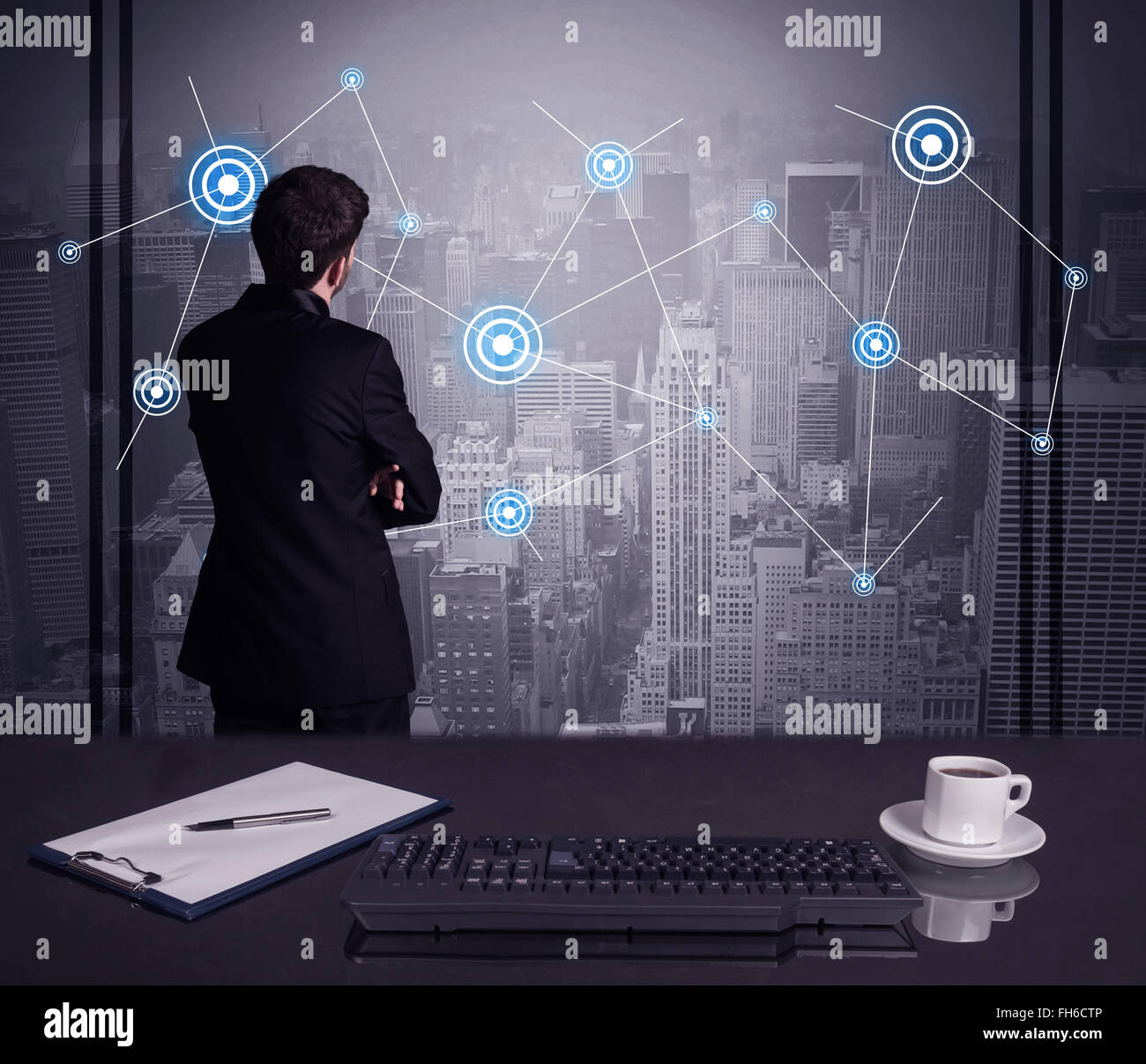 Salesman drawing strategy at office meeting Stock Photo - Alamy