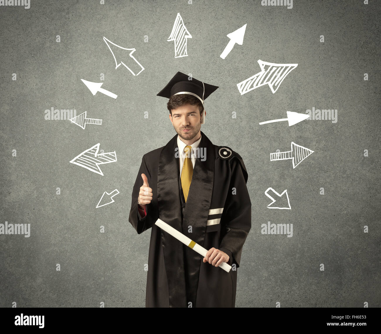 Young graduate student with hand drawn arrows Stock Photo - Alamy
