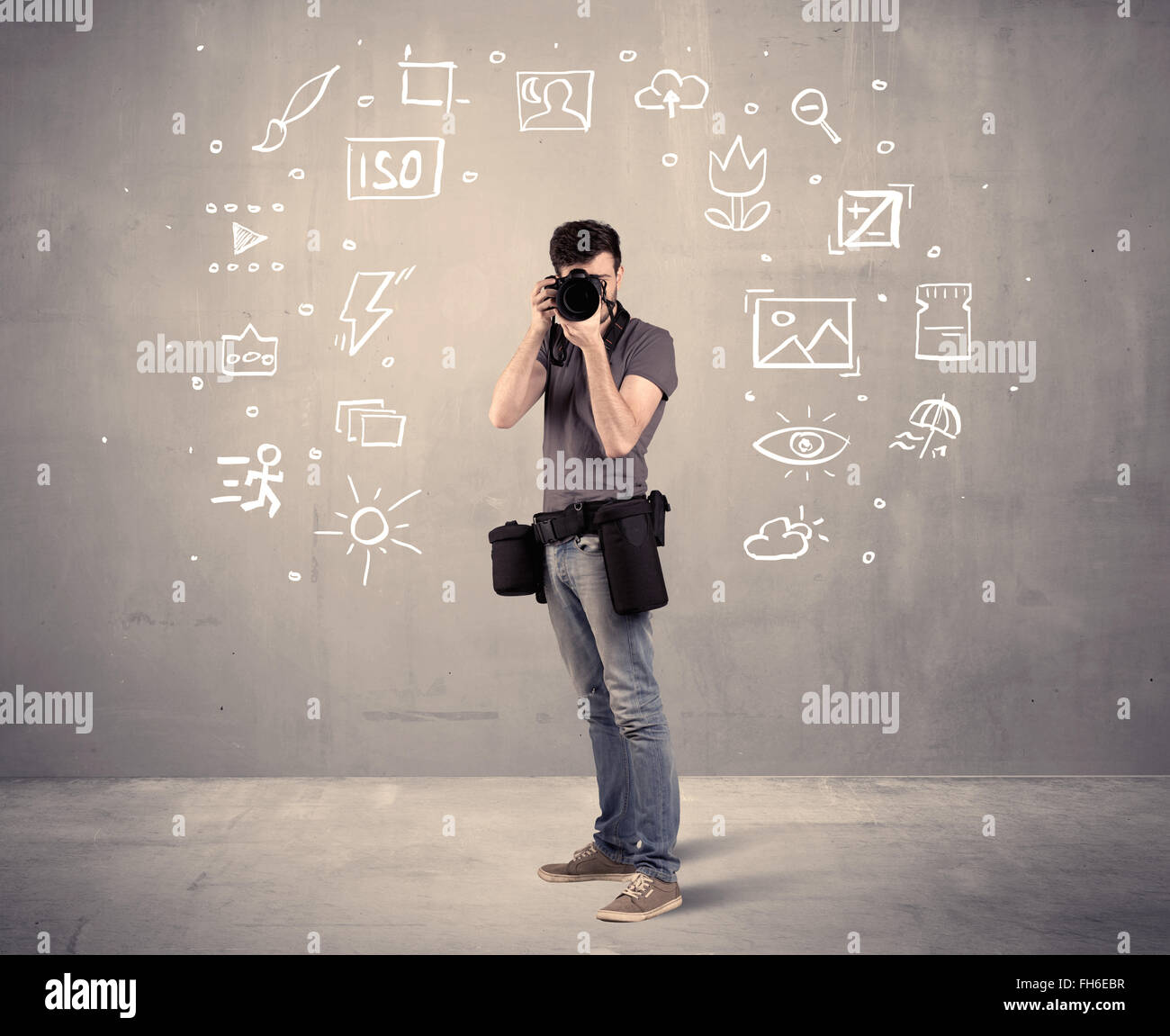 Photographer learning to use camera Stock Photo - Alamy