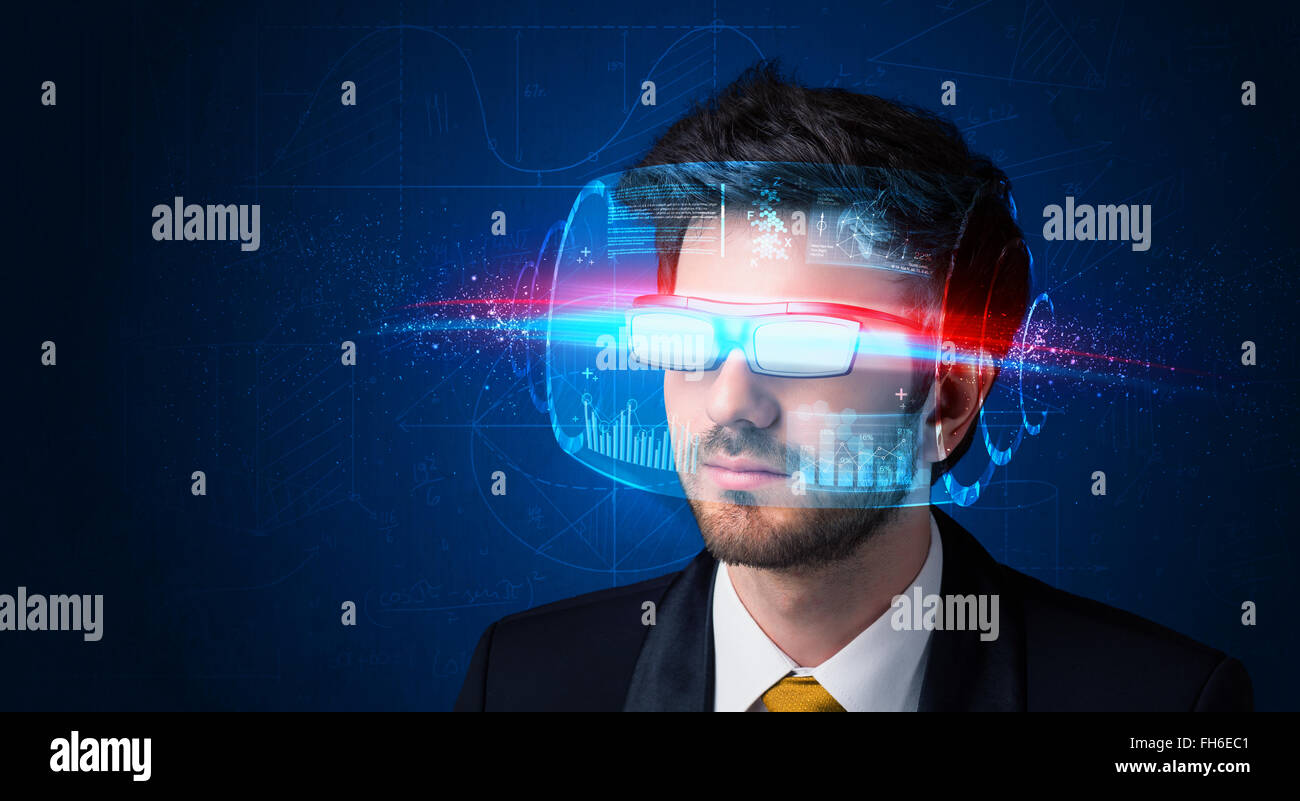 Man with future high tech smart glasses Stock Photo - Alamy
