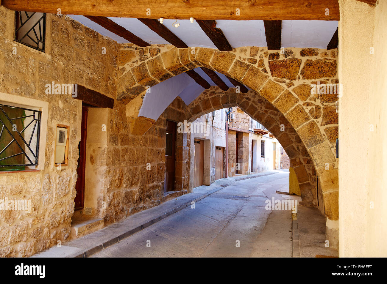 Beceite village arches in Teruel Spain in Matarrana area Stock Photo ...