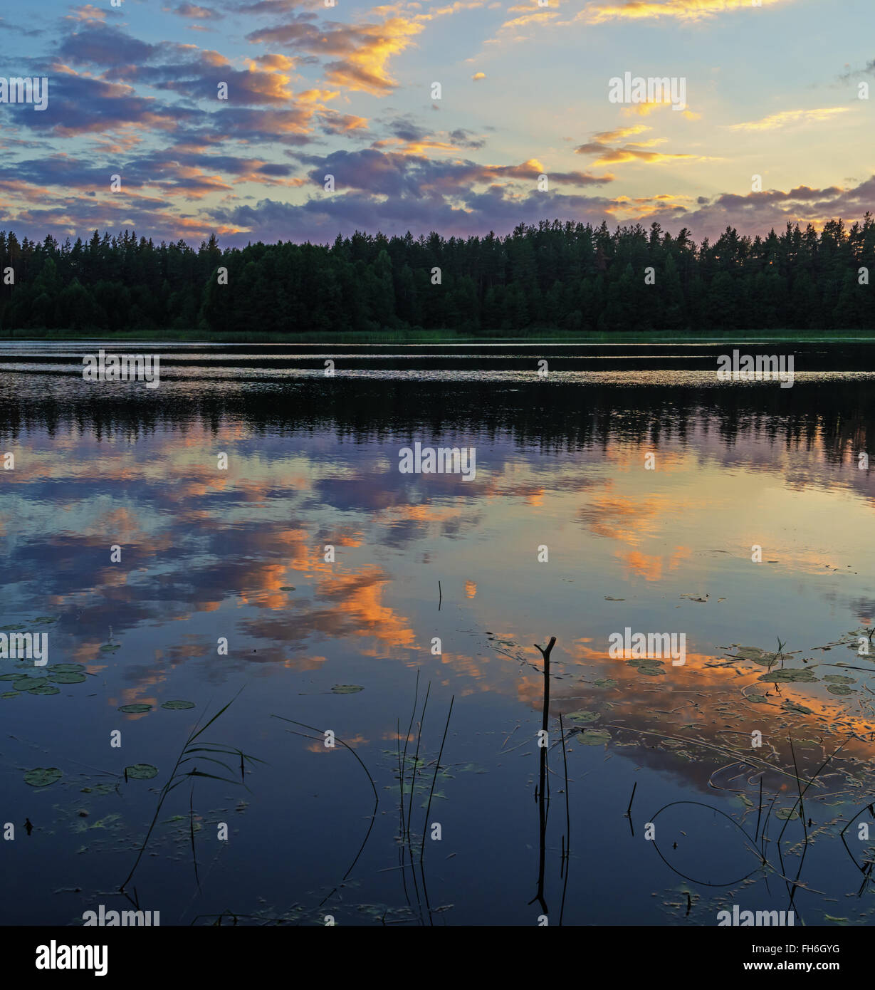 Pink sunset over lake Stock Photo - Alamy