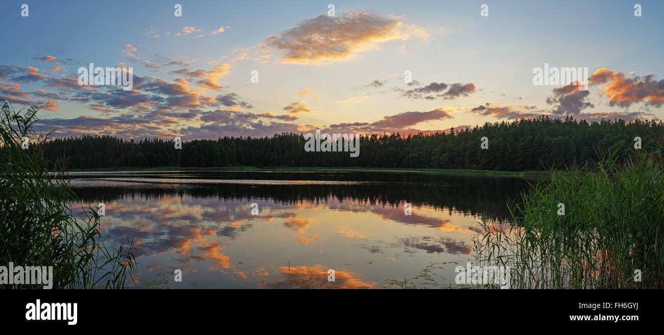 Pink sunset over lake Stock Photo - Alamy