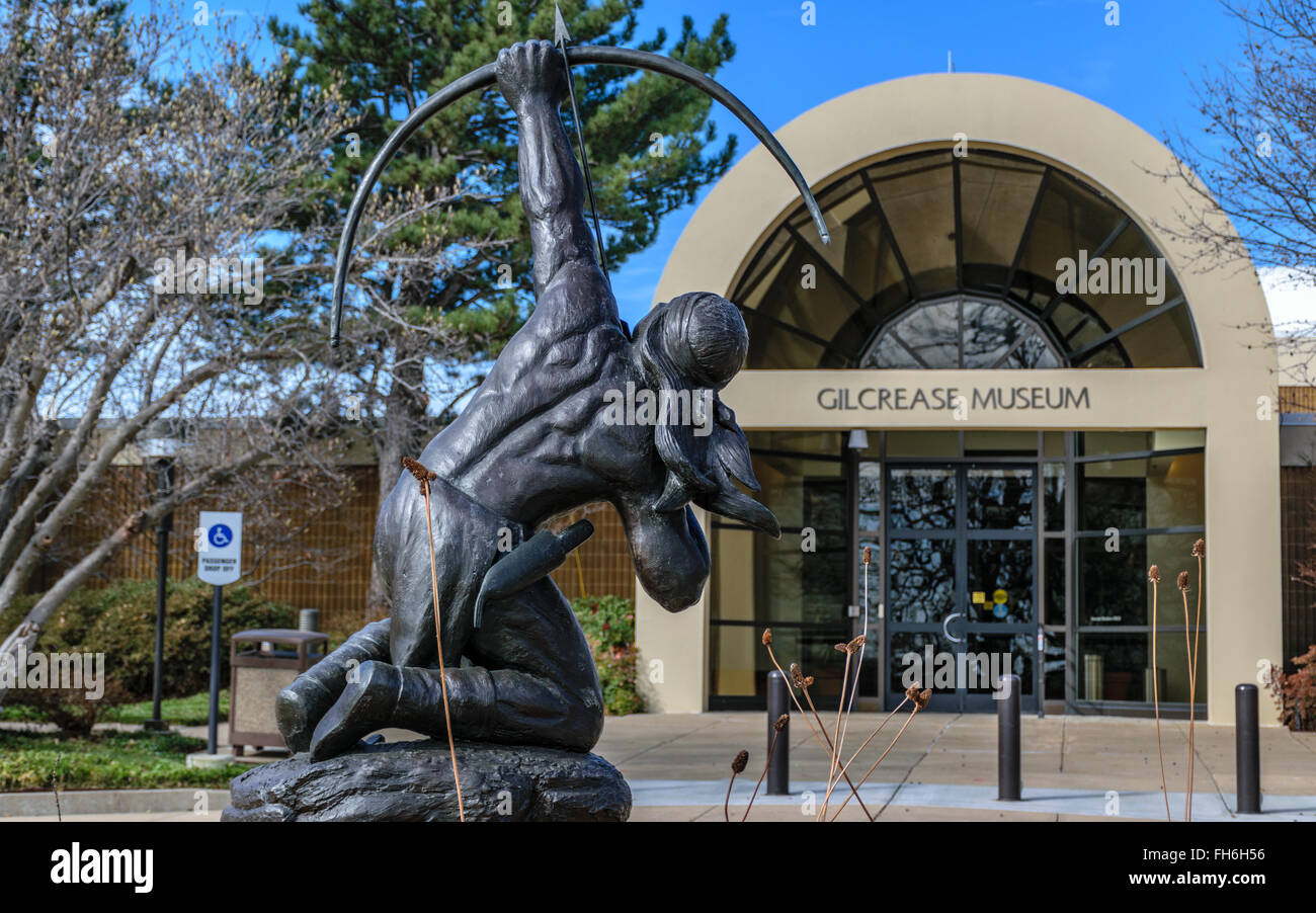 Sacred Rain Arrow statue at entrance to Gilcrease Museum Stock Photo ...
