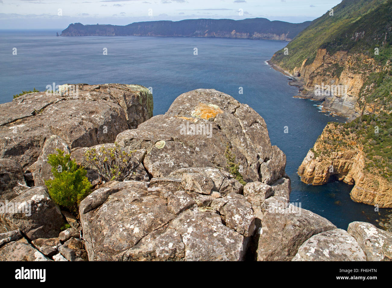 View along Tasman Peninsula cliffs to Cape Pillar from along the Three ...