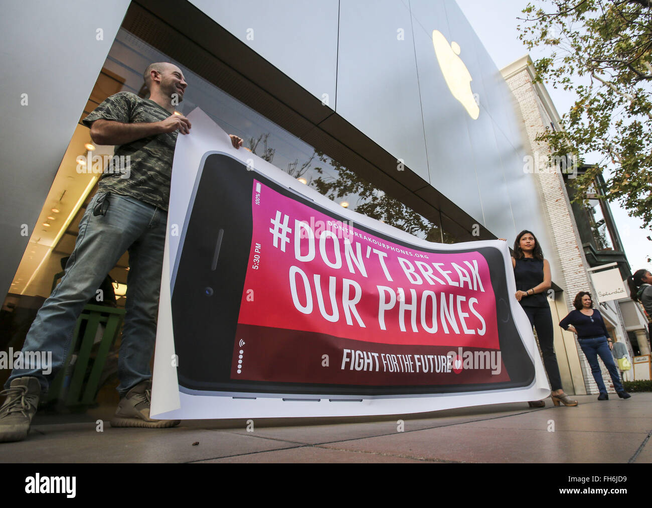 Los Angeles, California, USA. 23rd Feb, 2016. Demonstrators hold up ...