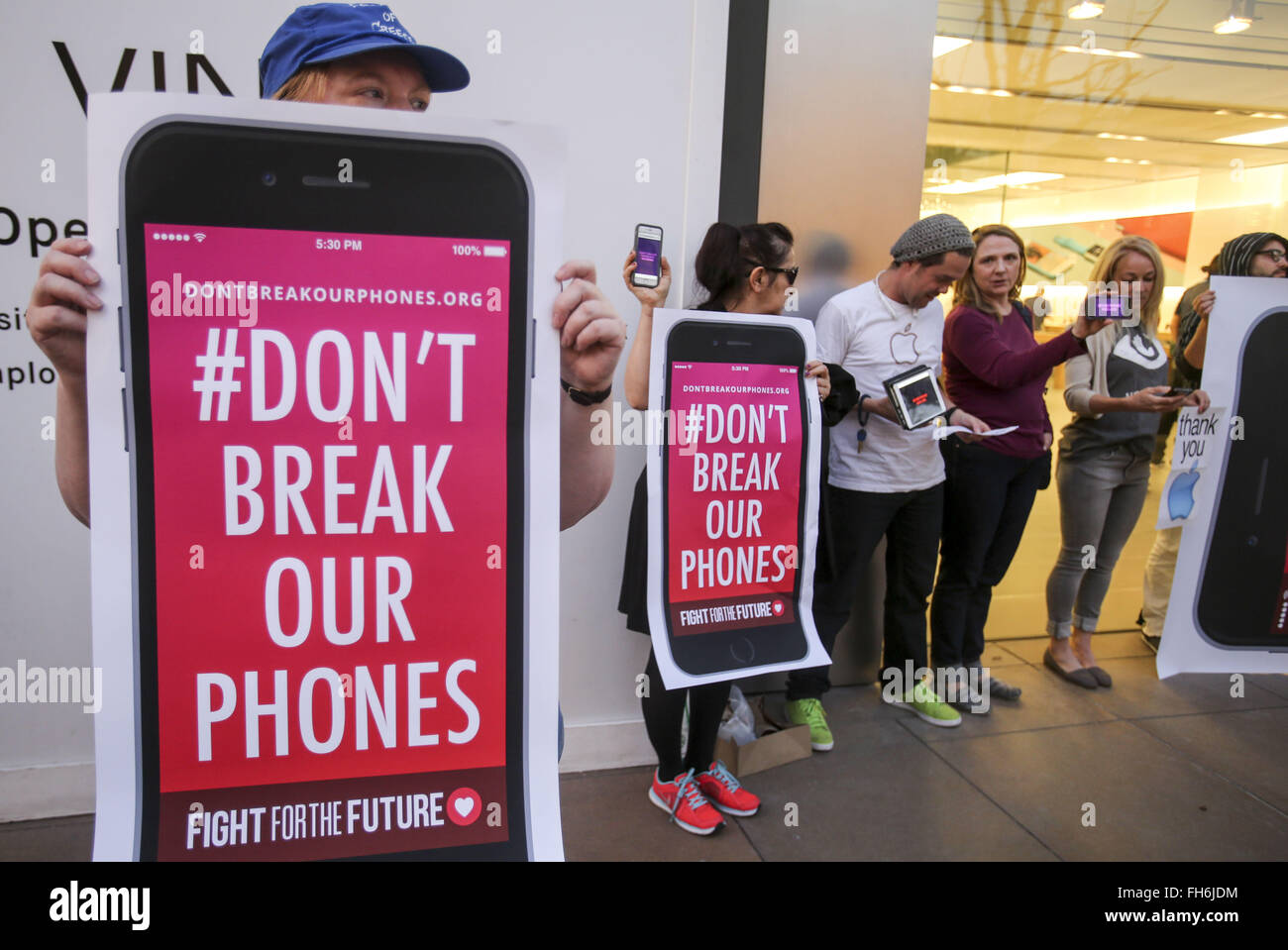 Los Angeles, California, USA. 23rd Feb, 2016. Demonstrators hold up ...