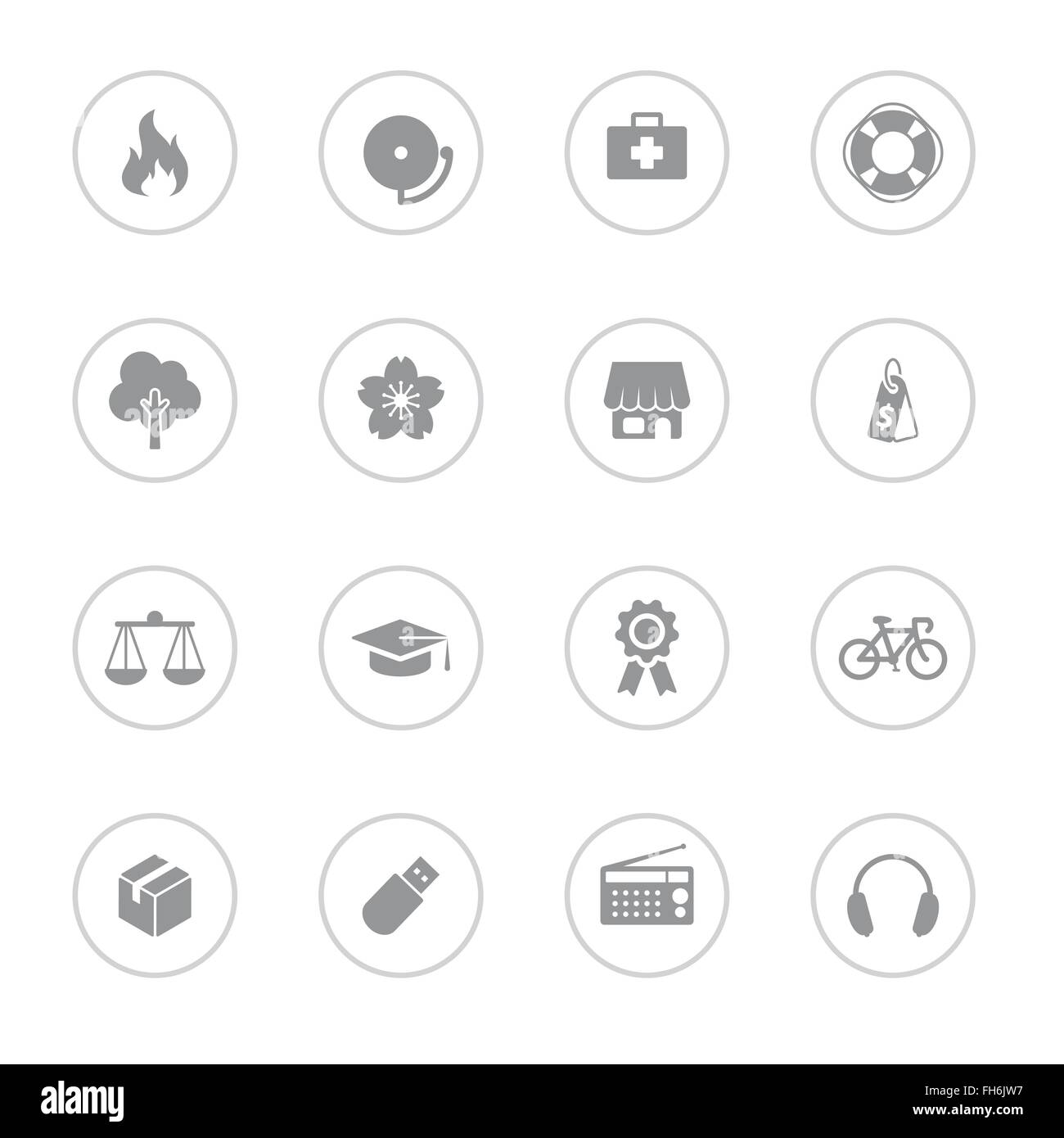 [EPS10] Gray simple flat icon set 6 with circle frame for web design ...