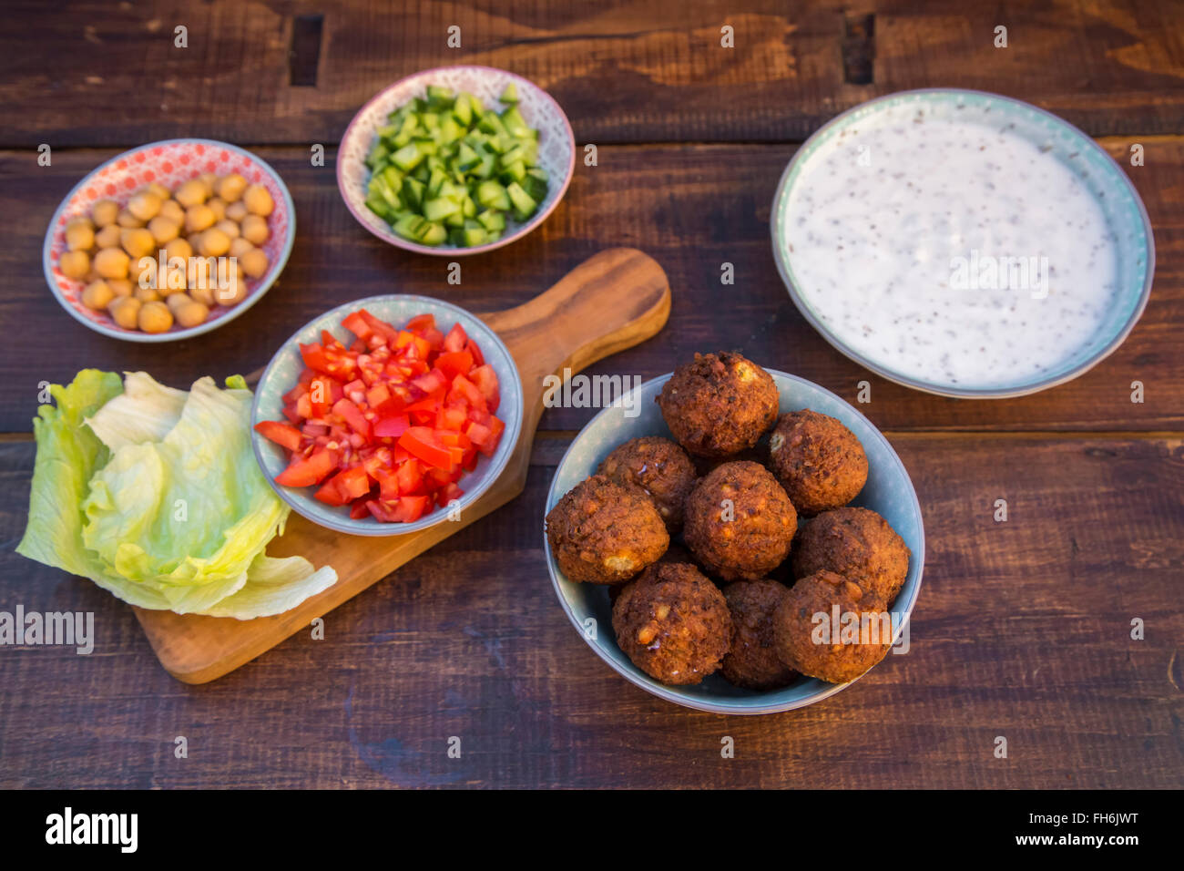 Preparation of falafel, vegetan falafel, ingredients in bowls Stock ...