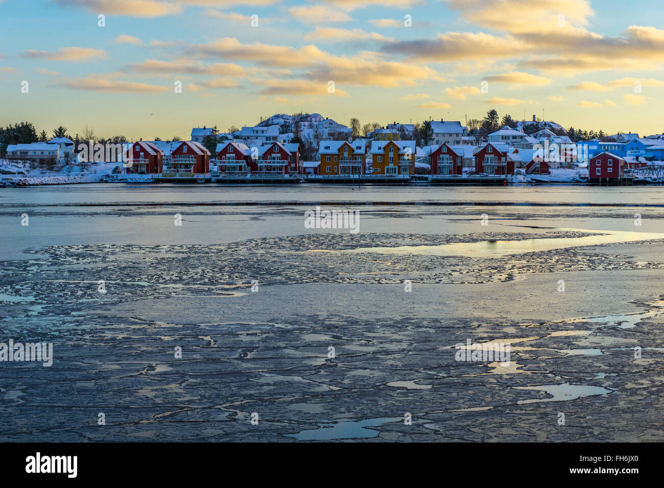 Norway, Lofoten Islands, Ballstad, Harbor at sunrise Stock Photo - Alamy