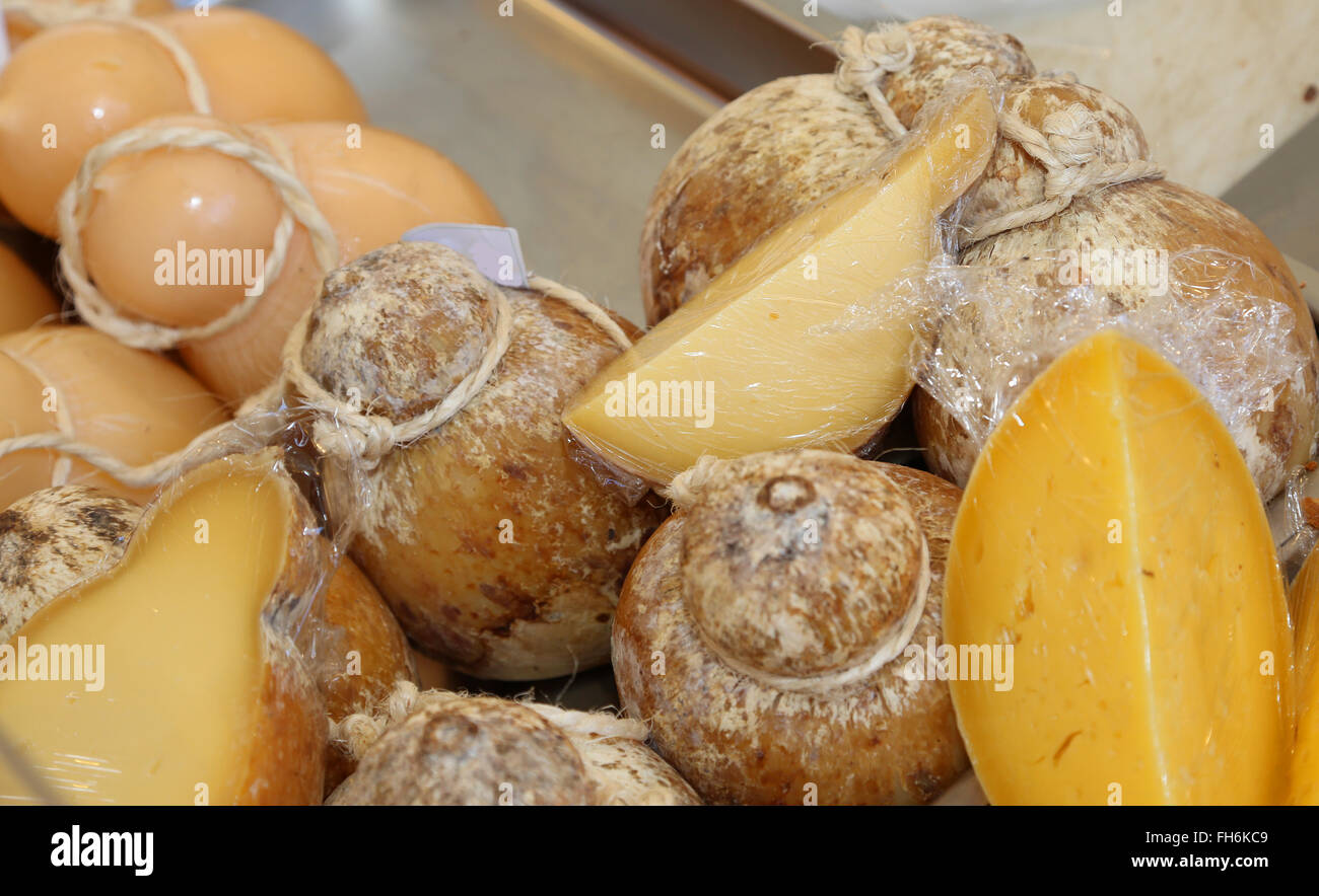 aged caciocavallo cheese typical of southern Italy in the dairy Stock ...