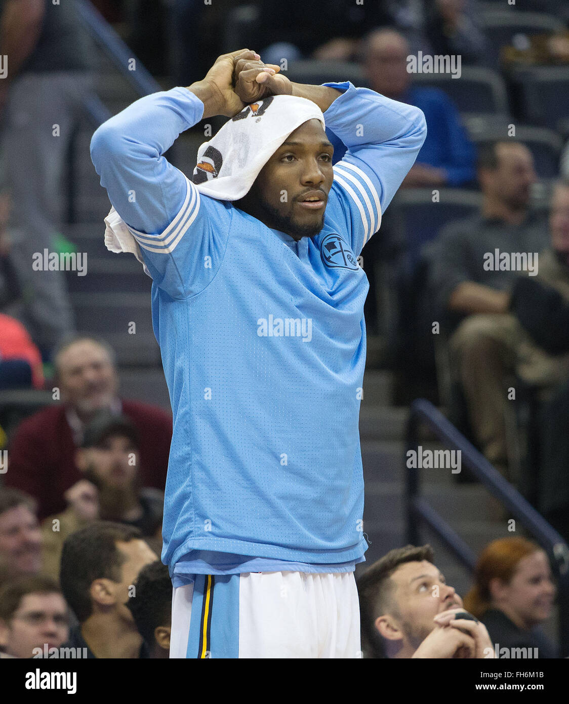 Denver, Colorado, USA. 23rd Feb, 2016. Nuggets KENNETH FARIED looks on ...