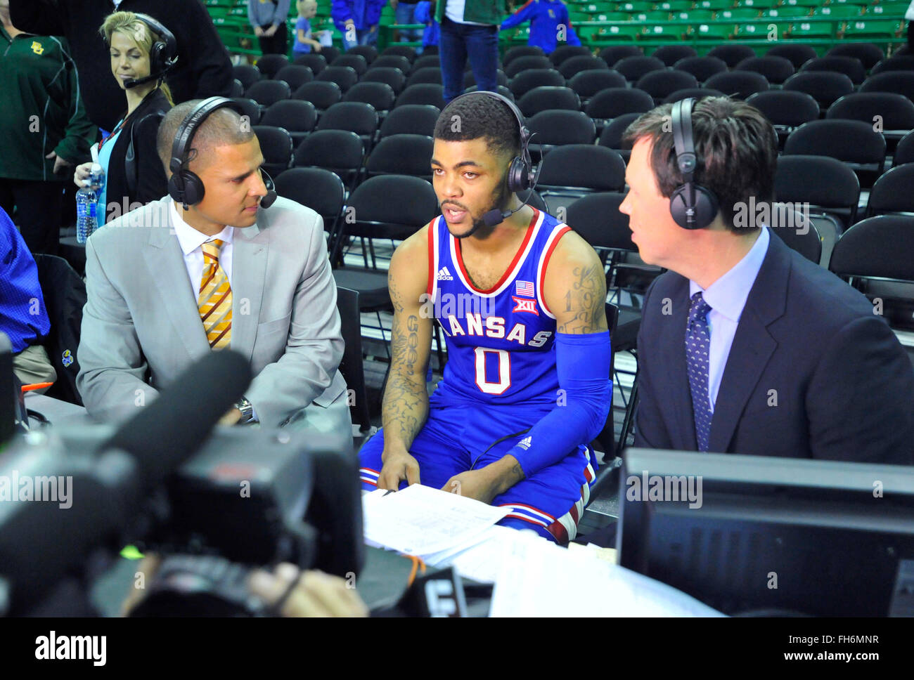 February 23, 2016: Kansas guard Frank Mason III (0) participates in a ...