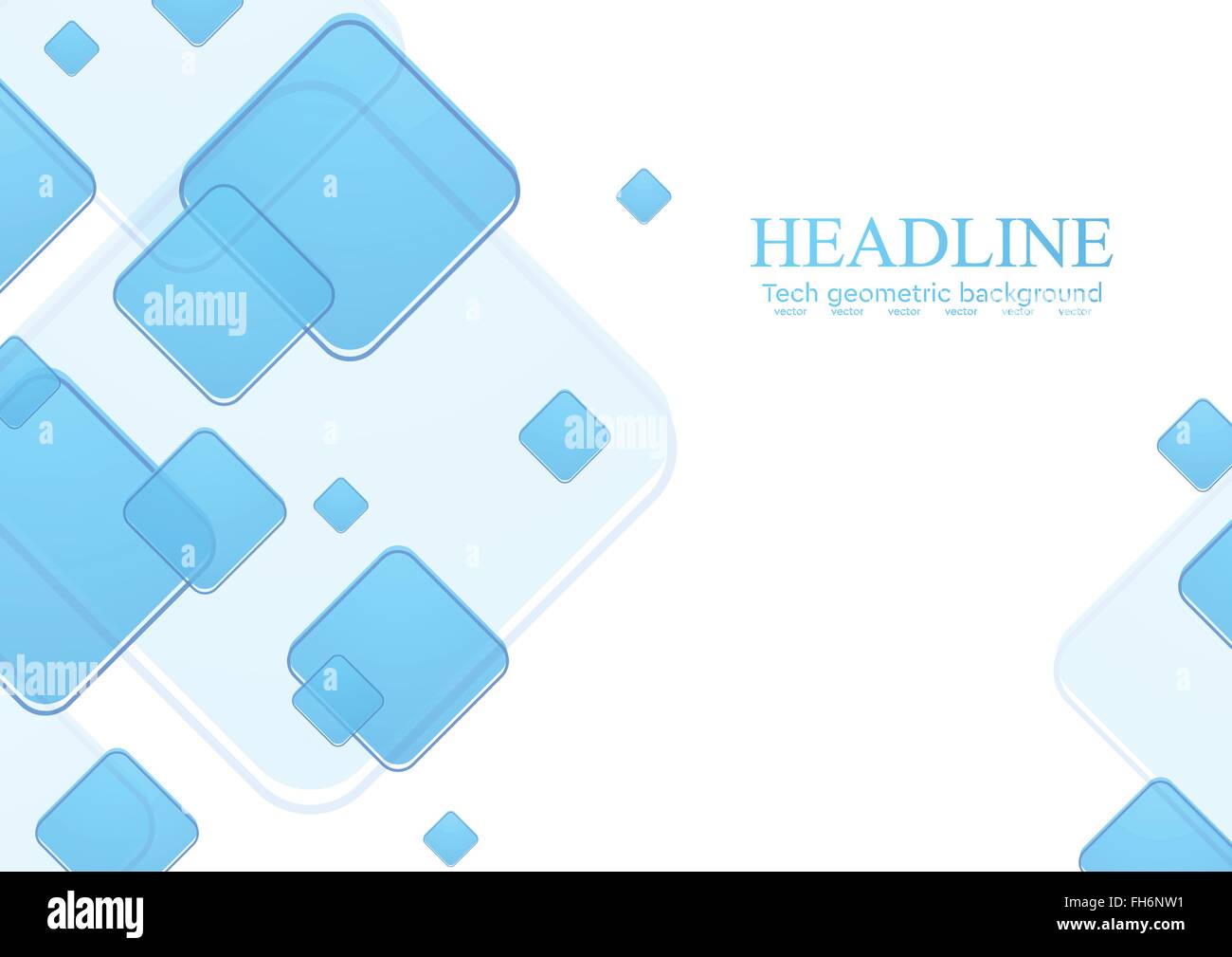 Blue geometric squares on white background. Vector tech illustration ...