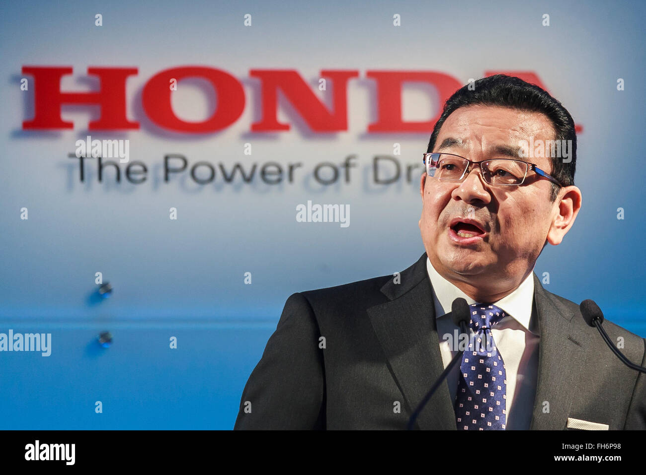 Honda Motors Co., Ltd. President & CEO Takahiro Hachigo speaks during a ...