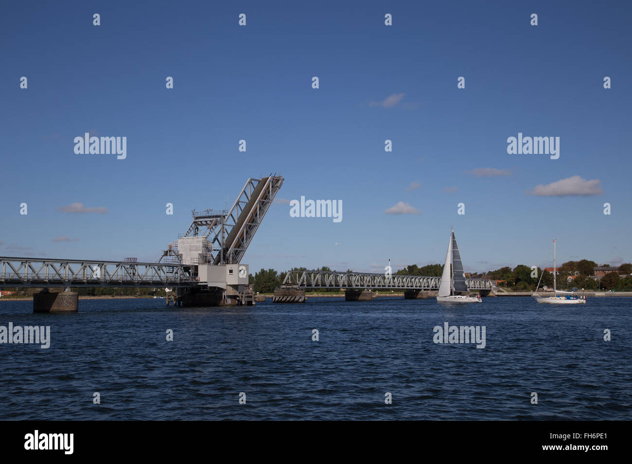 Aalborg, Denmark: The drawbridge over the Limfjord in opening for ...