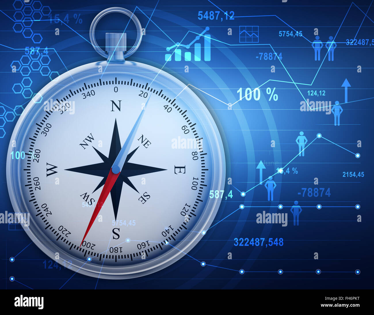 Illustration compass icons and people with financial charts Stock Photo ...