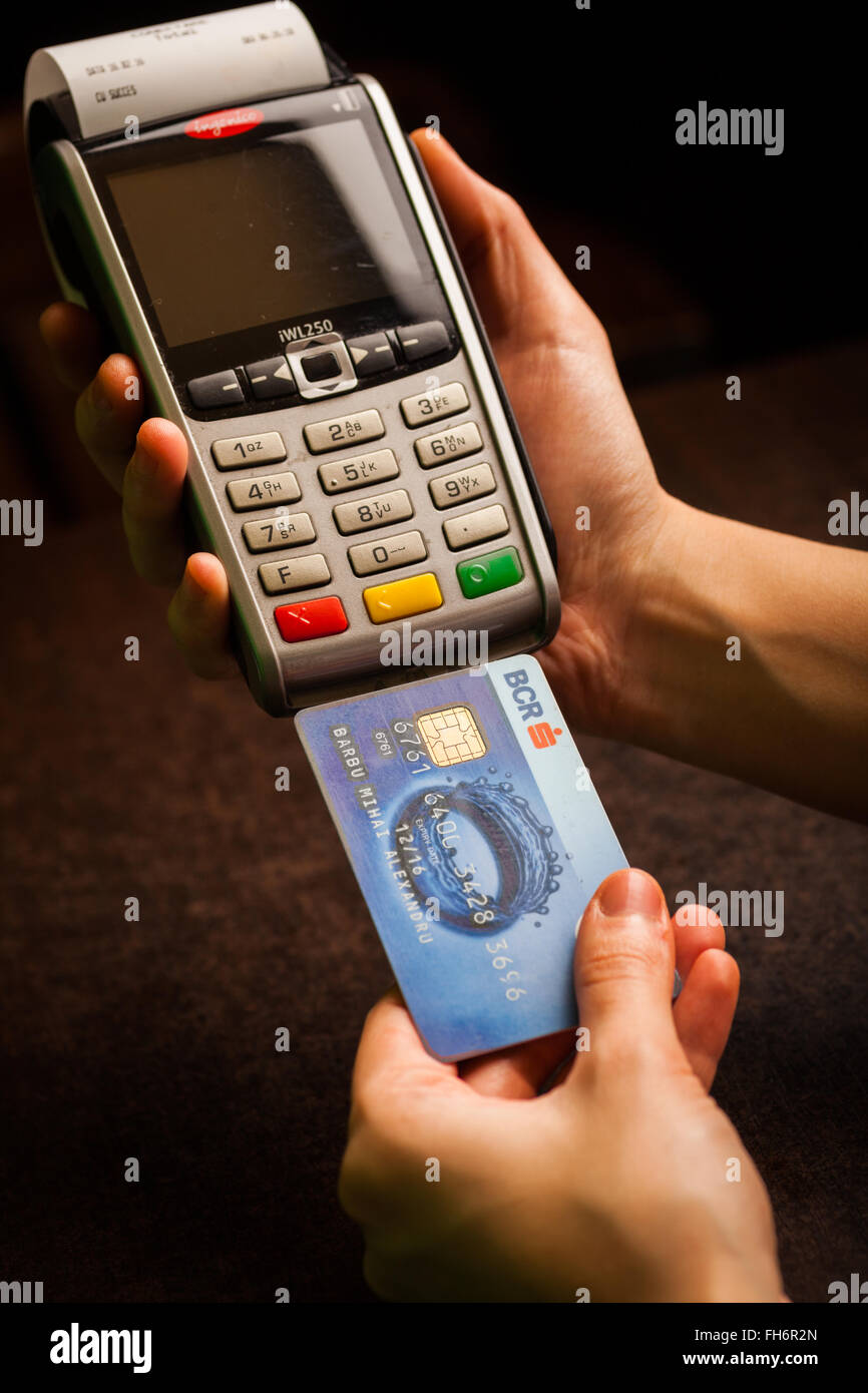 Color image of a POS and credit cards Stock Photo - Alamy