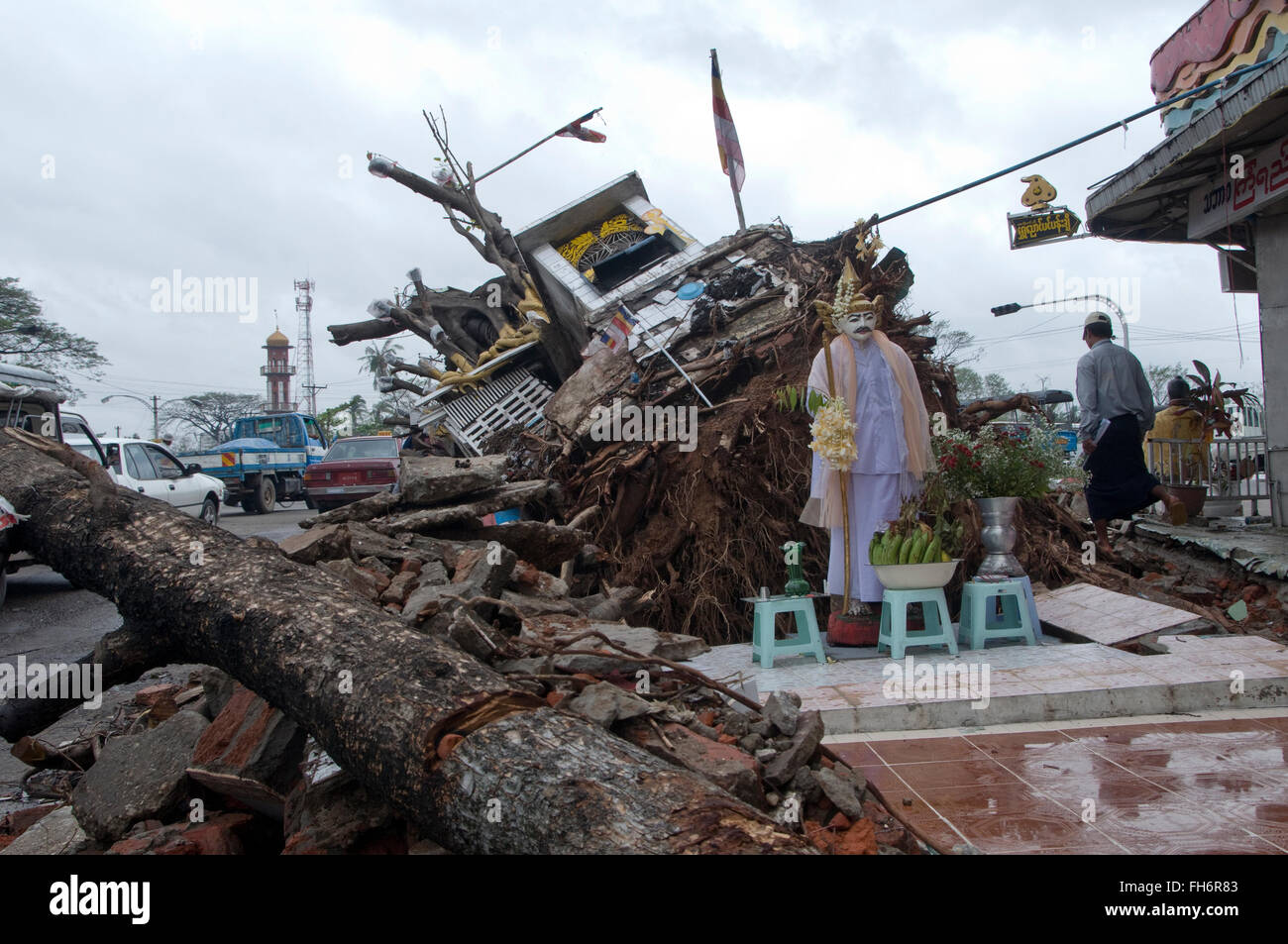 Buddhist statue stands among damage caused by Cyclone Nargis in the ...