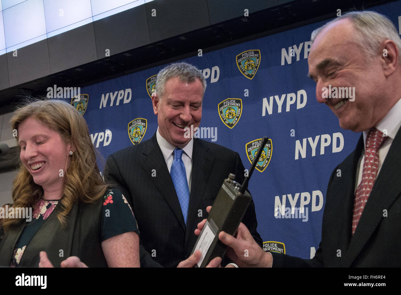 New York, United States. 23rd Feb, 2016. Mayor de Blasio displays an ...