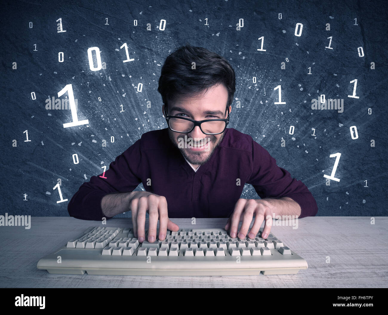 Online intruder geek guy hacking codes Stock Photo - Alamy
