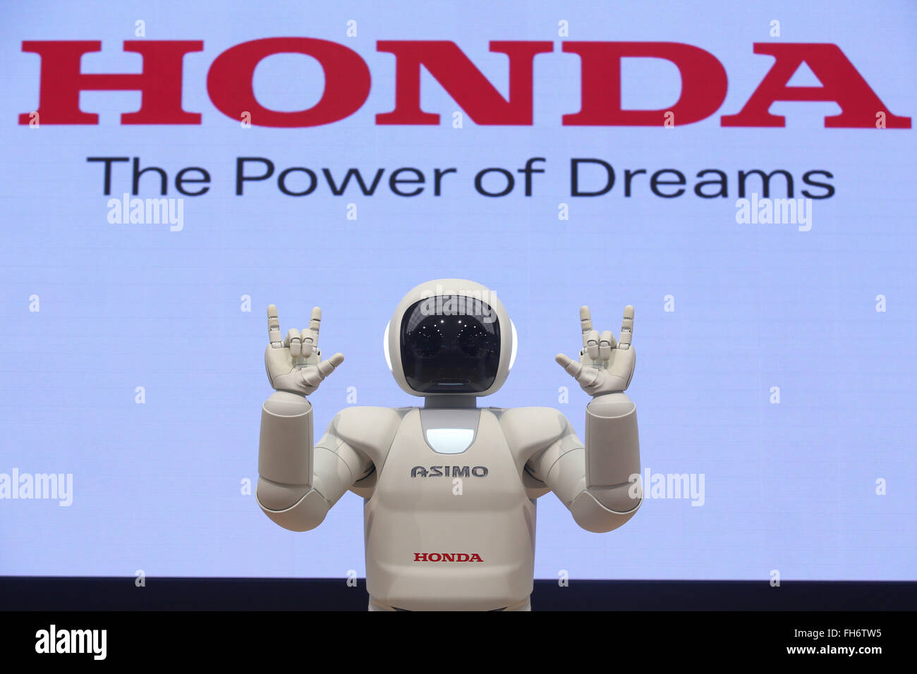 Tokyo, Japan. 24th Feb, 2016. Honda Motor Co.'s humanoid robot ASIMO ...
