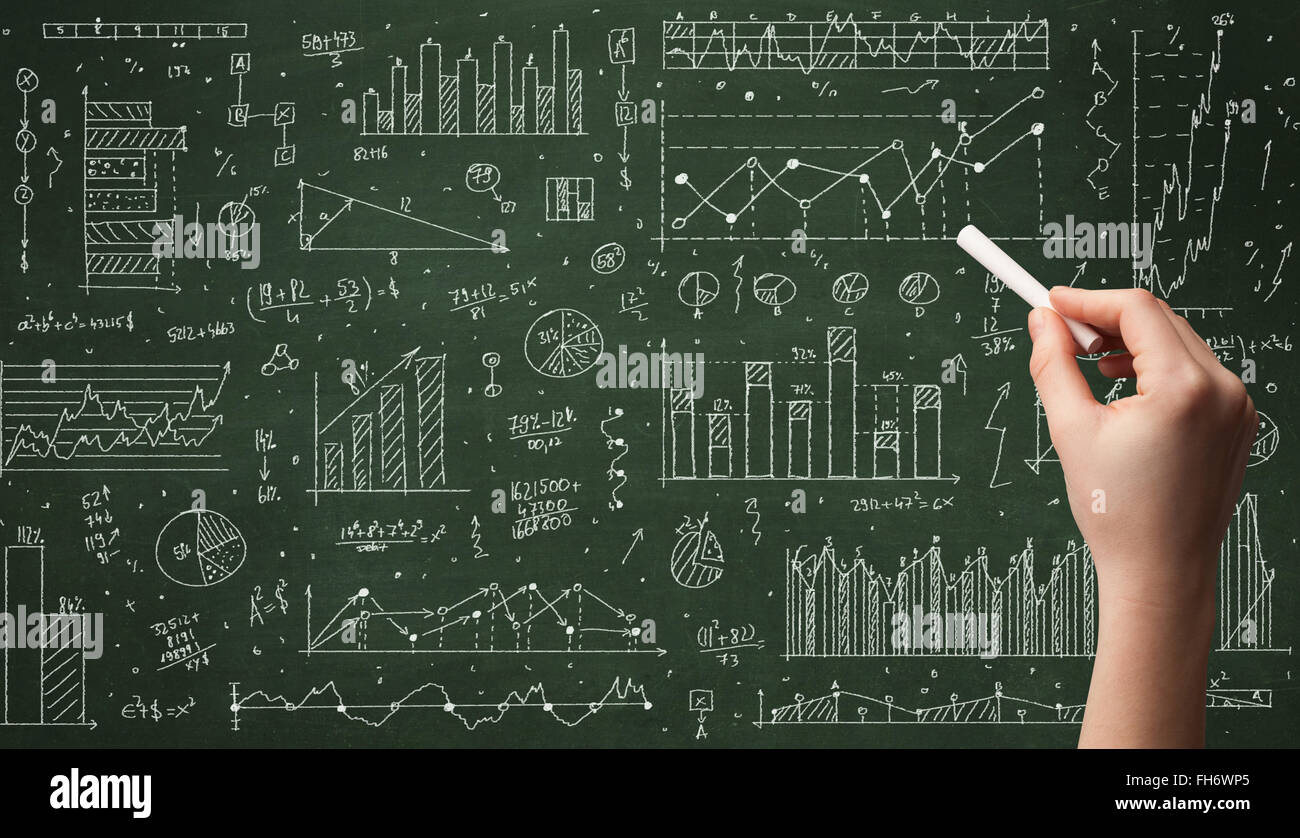A business person drawing data on chalkboard Stock Photo - Alamy