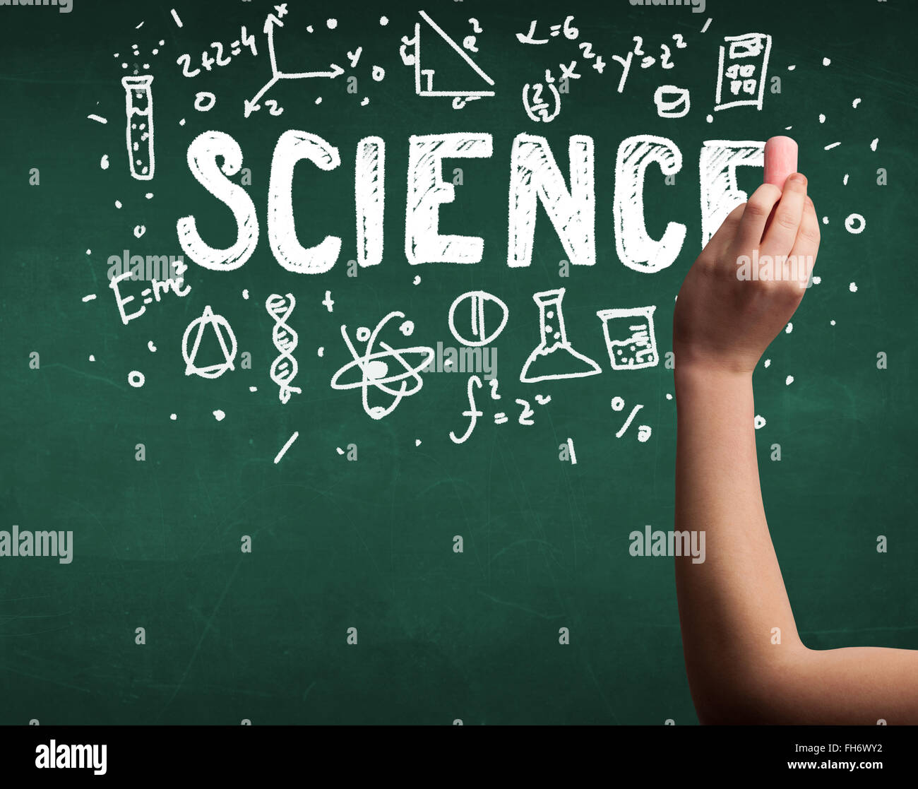 Mature science person drawing on board Stock Photo - Alamy