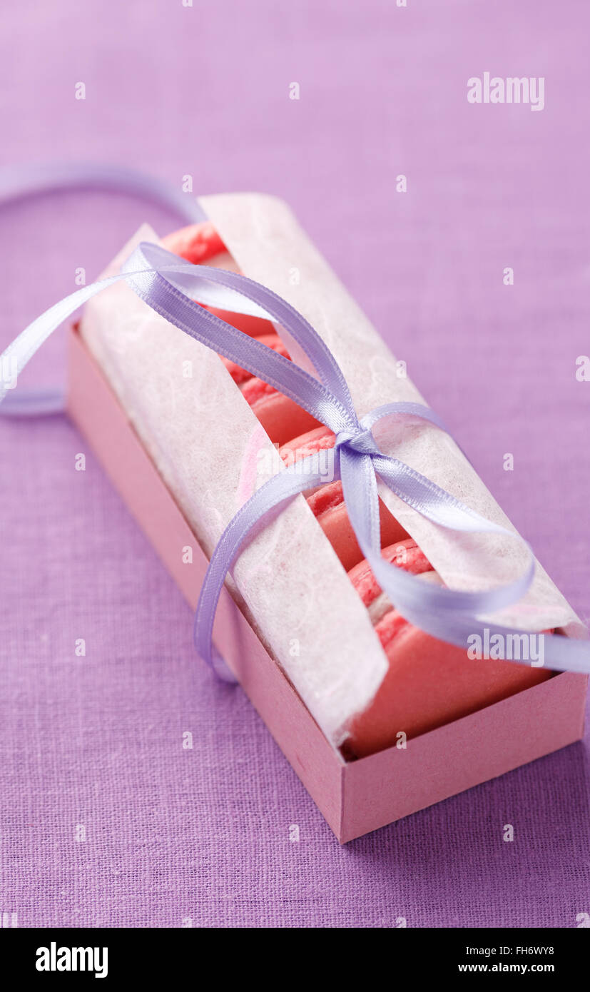 Pink macarons in a box Stock Photo - Alamy