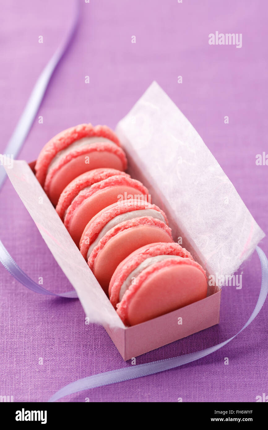 Pink macarons in a box Stock Photo - Alamy