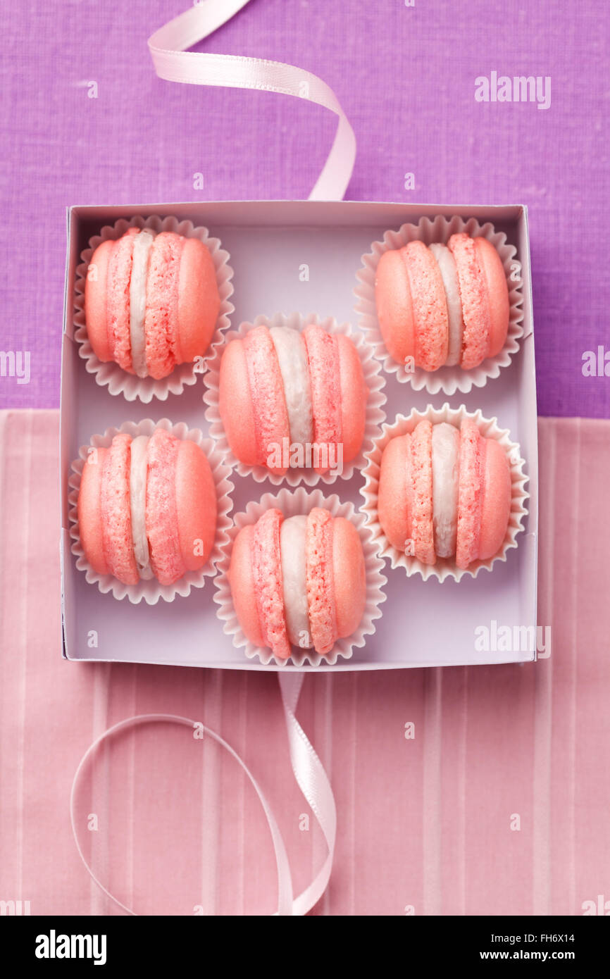 Pink macarons in a box Stock Photo - Alamy