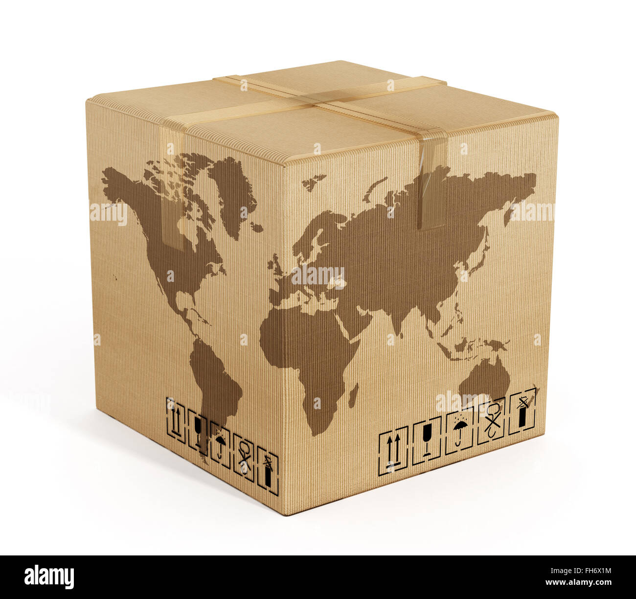 Earth map on cardboard box isolated on white background Stock Photo - Alamy