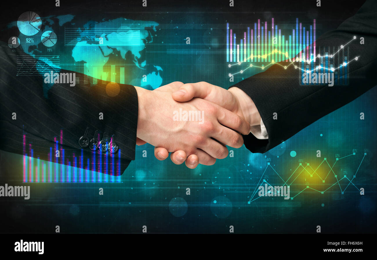 Handshake with diagrams Stock Photo - Alamy