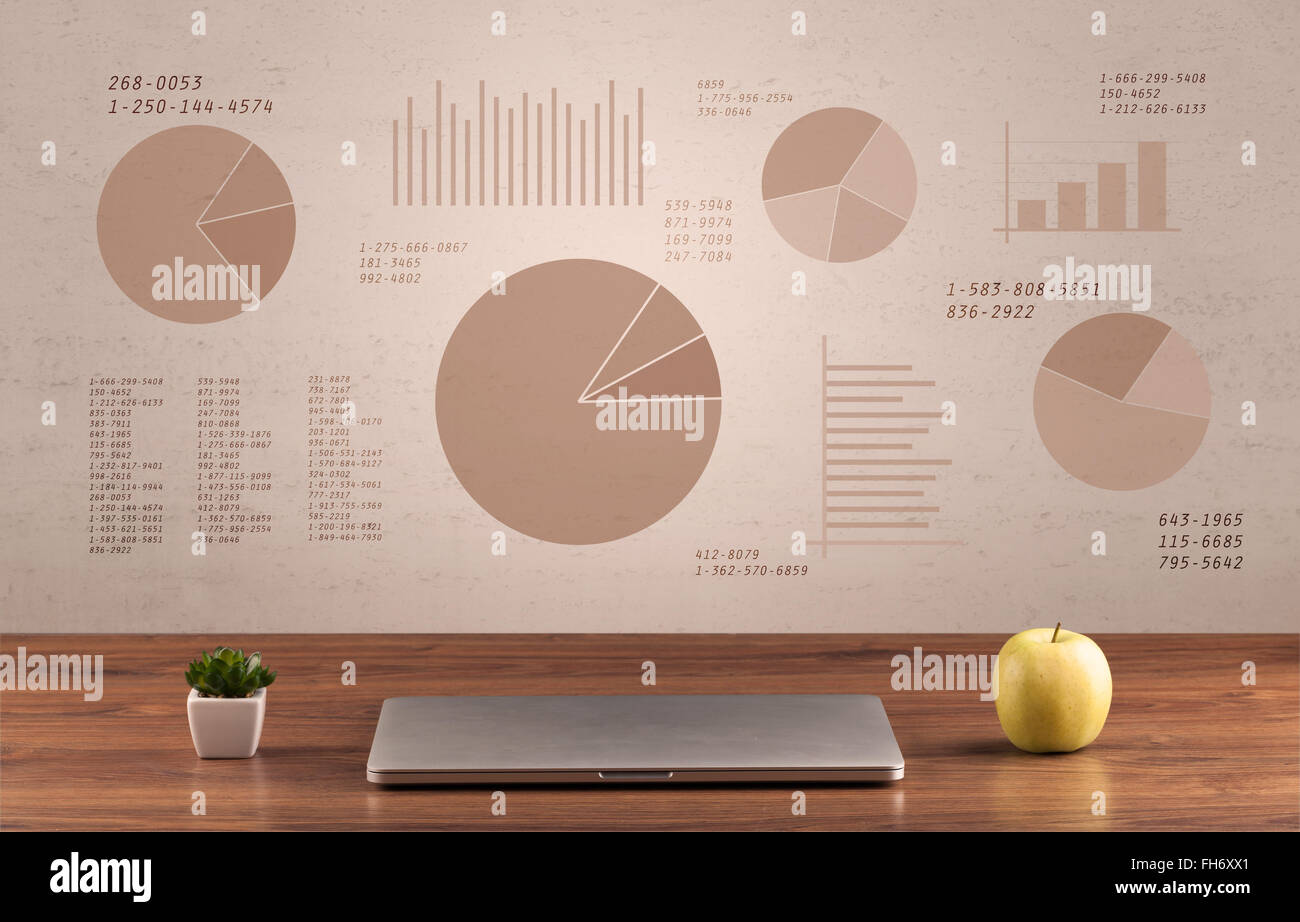 Pie chart graph office desk Stock Photo - Alamy