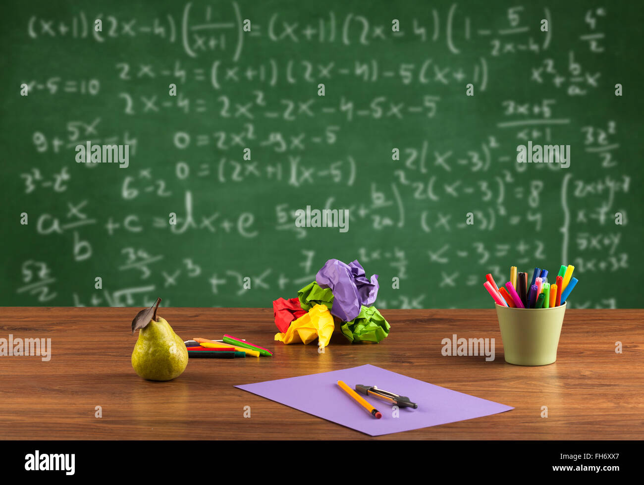 Math class from student school desk Stock Photo - Alamy