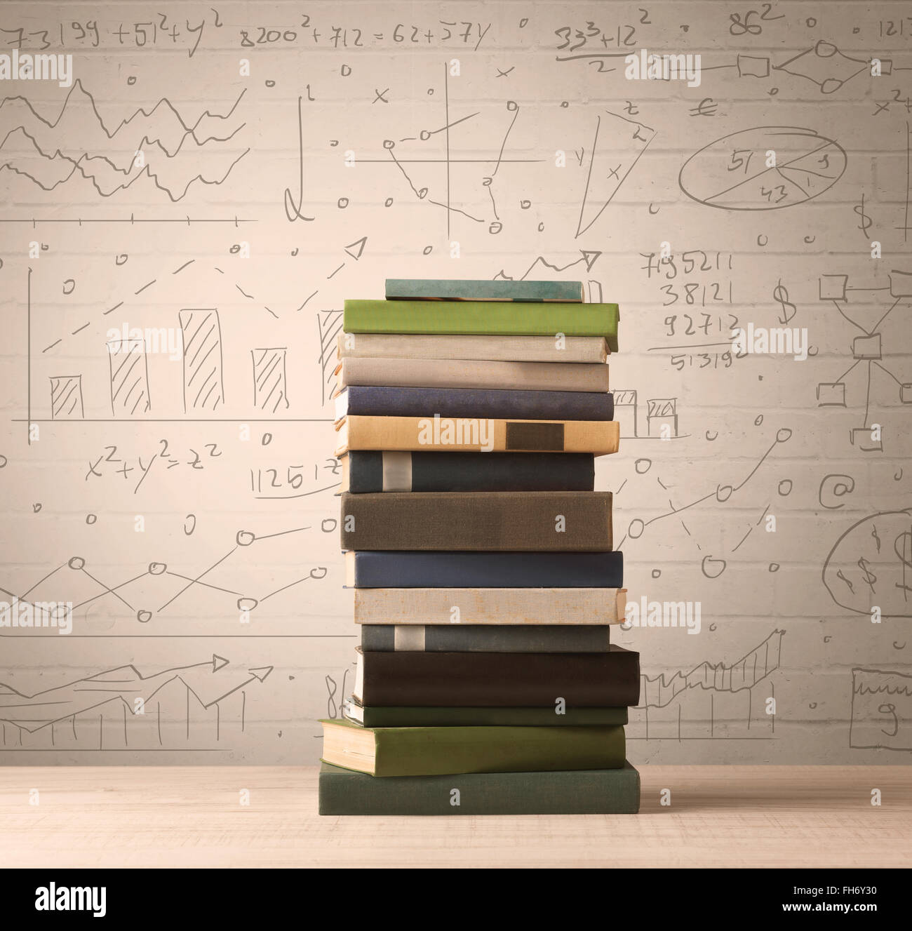 A pile of books with math formulas written in doodle style Stock Photo ...