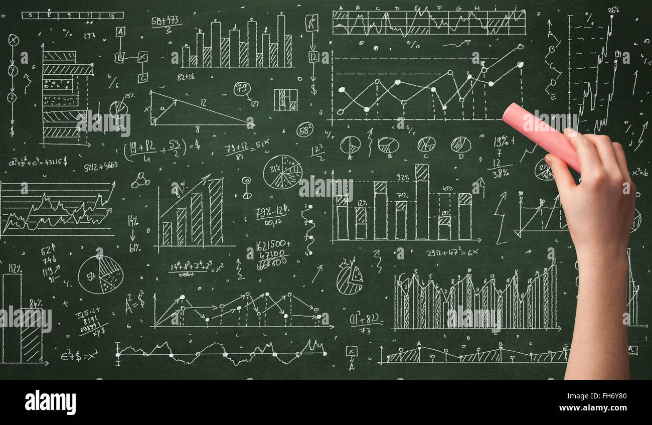 A business person drawing data on chalkboard Stock Photo - Alamy