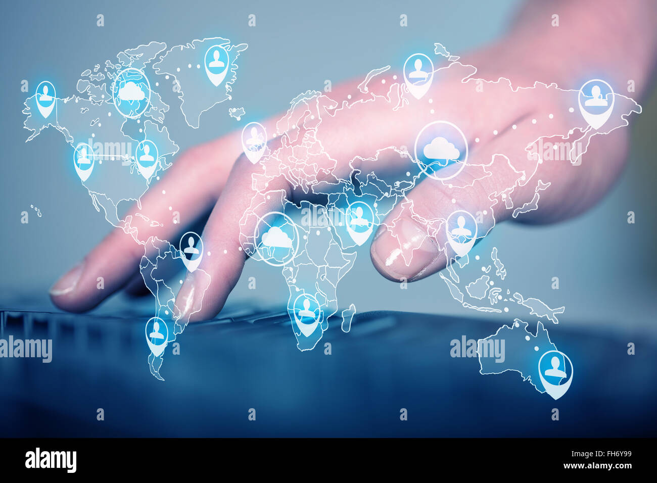 Keyboard with high tech user map icons Stock Photo - Alamy