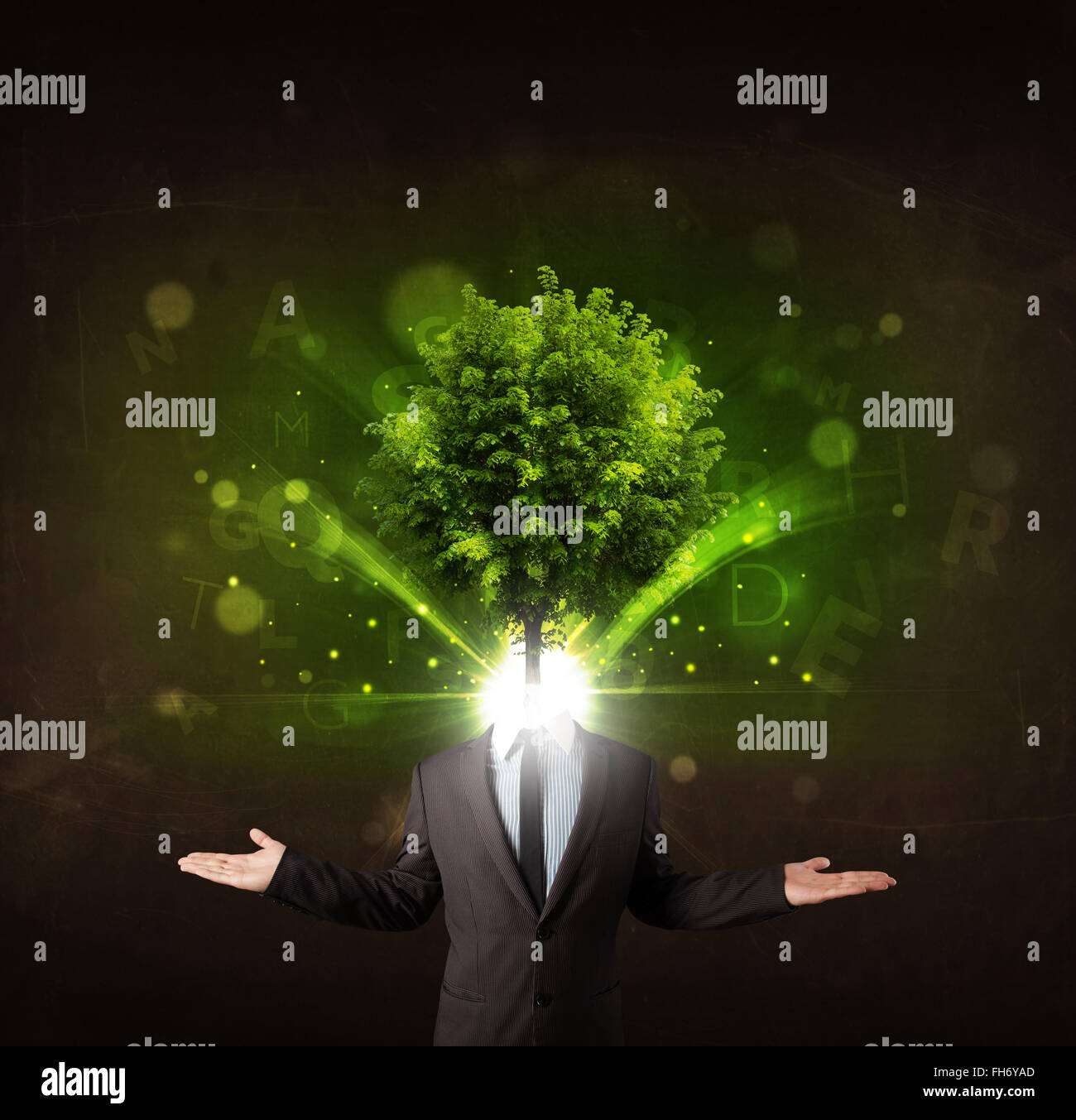 Man with green tree head concept Stock Photo - Alamy