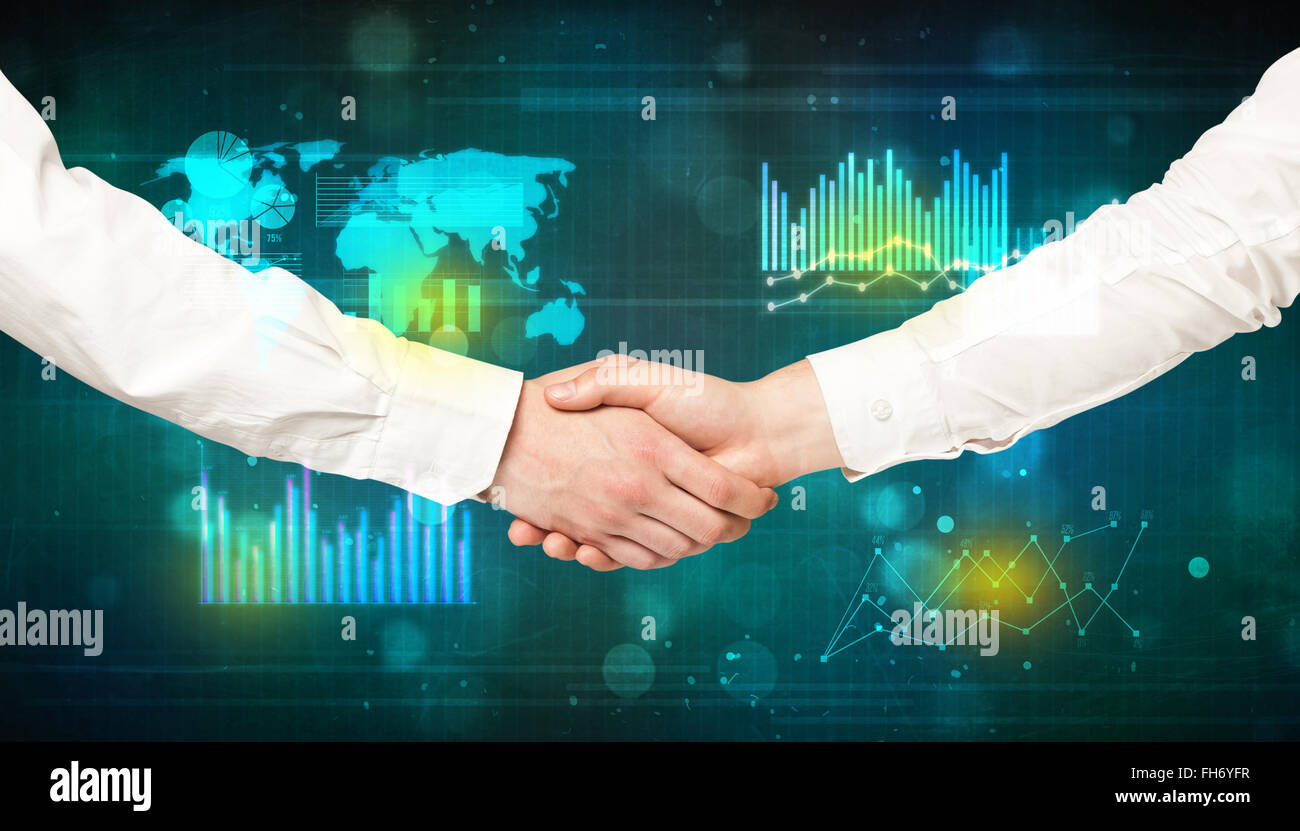 Handshake with diagrams Stock Photo - Alamy