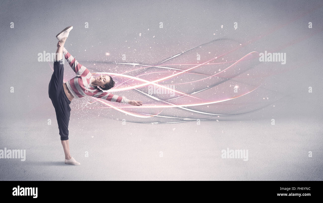 Funky urban dancer with glowing lines Stock Photo - Alamy