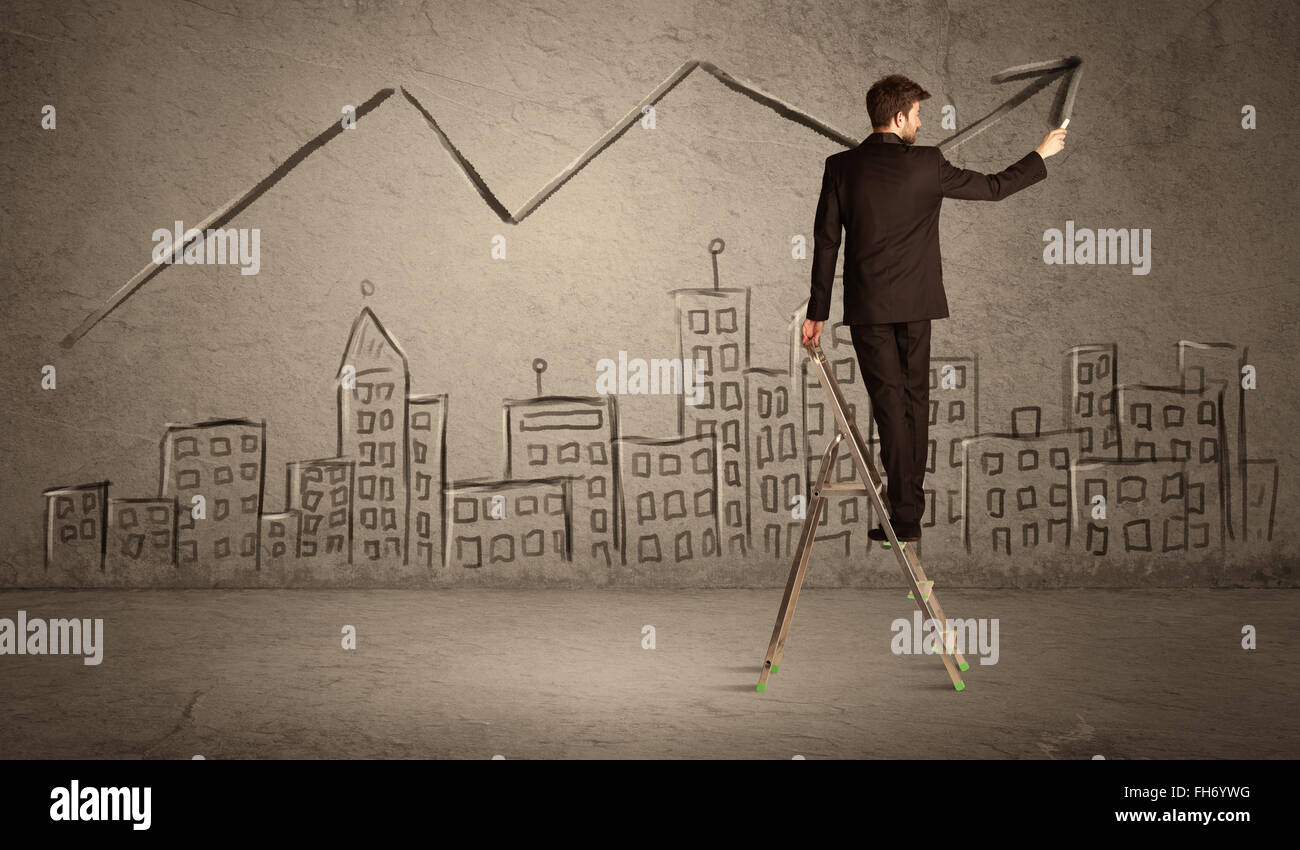 man drawing line above the city Stock Photo - Alamy