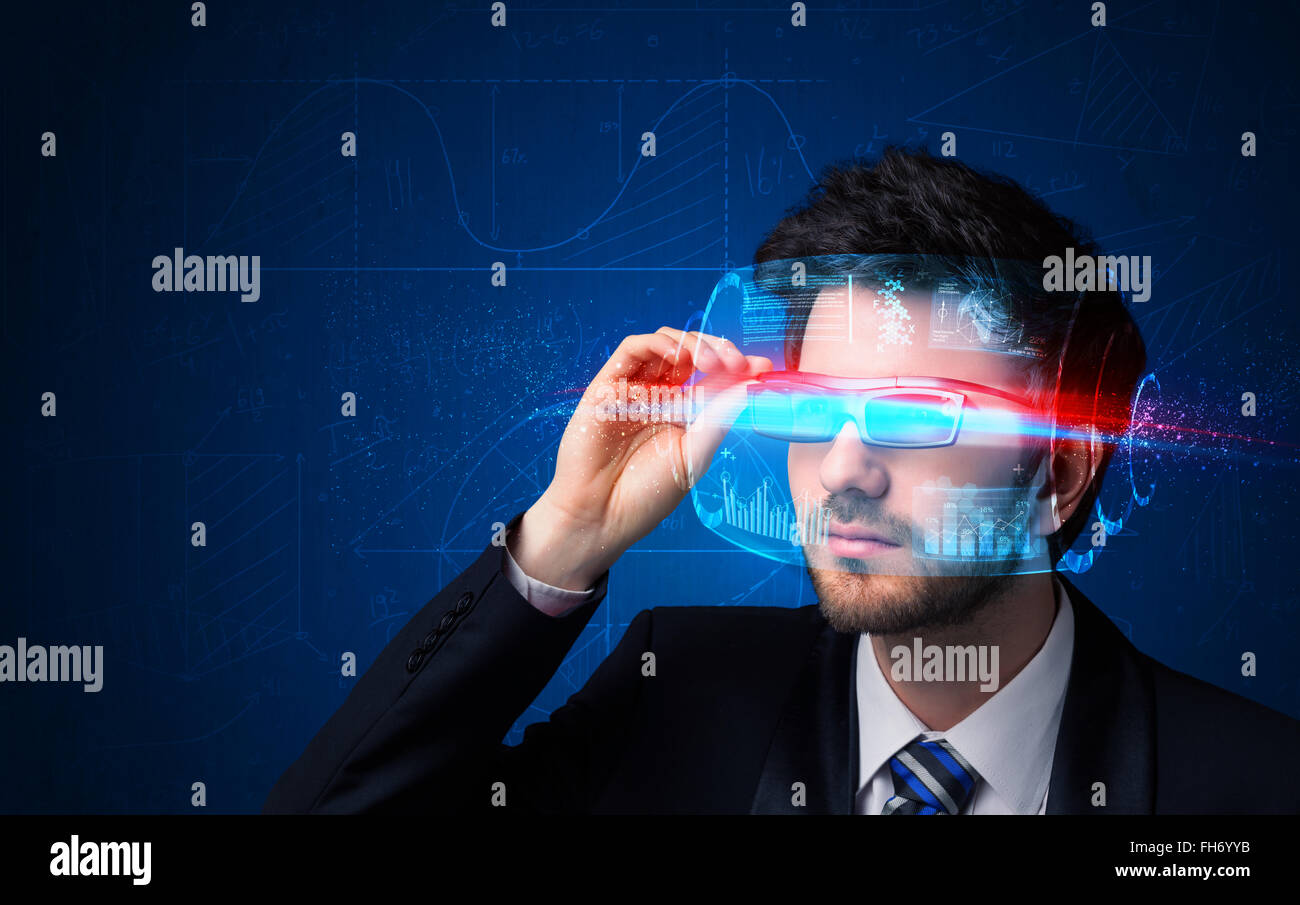 Man with future high tech smart glasses Stock Photo - Alamy