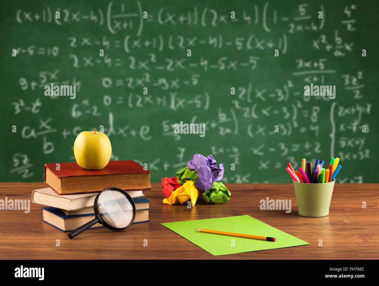 Math class from student school desk Stock Photo - Alamy